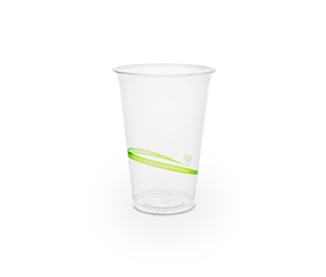 Cold Cup PLA Slim 9oz 280ml Green Stripe, Pack 50 - Vegware