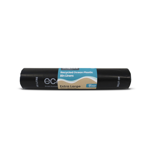 60L XL Ocean/Recycled Plastic Bin Liners (Black) Carton 300 - Ecopack ...