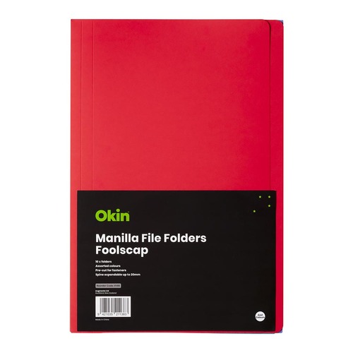 Okin Manilla File Folders FS Assorted Pack of 10 - Insinc Products Ltd